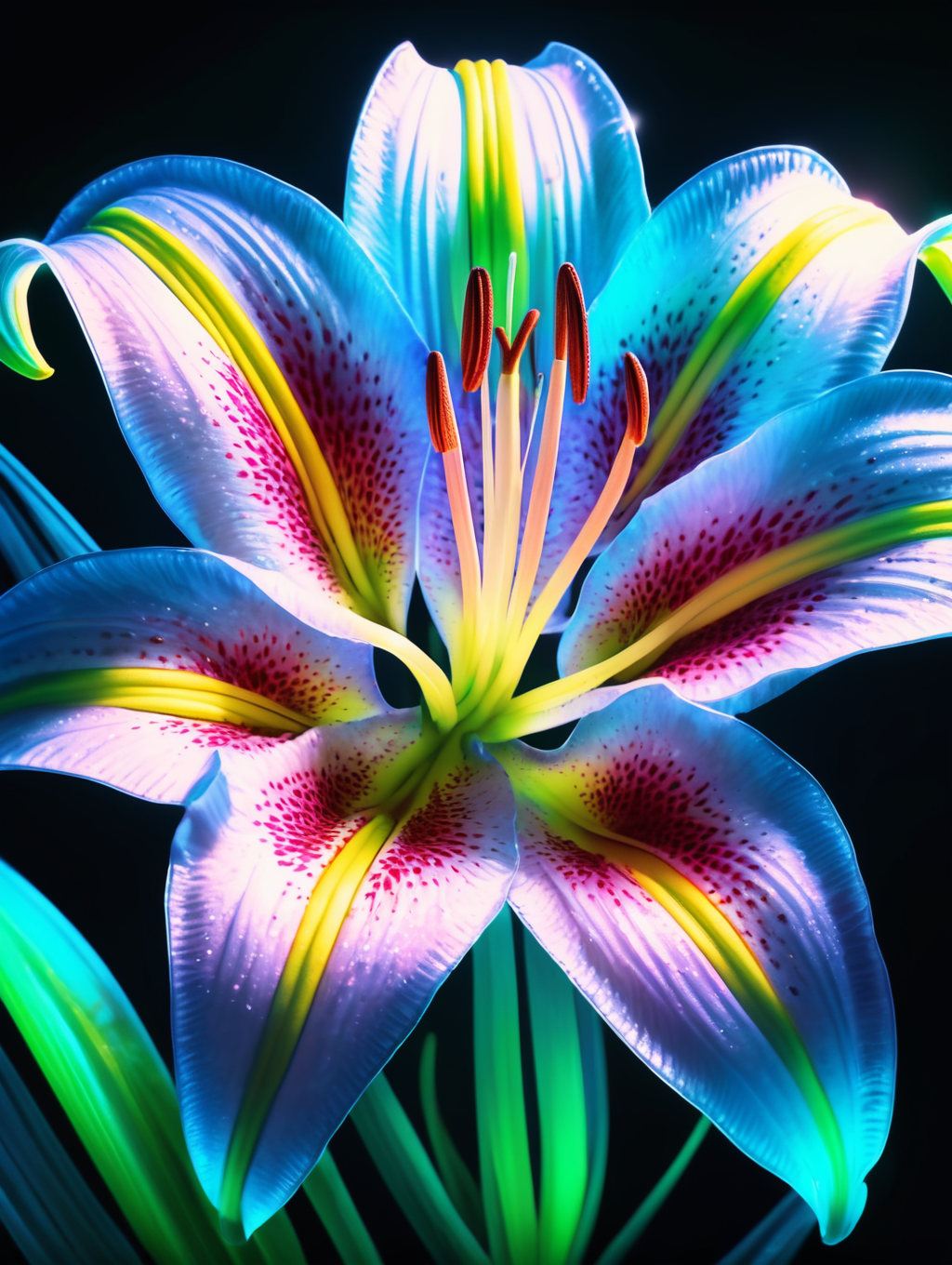 Premium Free ai Images | bioluminescent flower lily hyper detailed ...