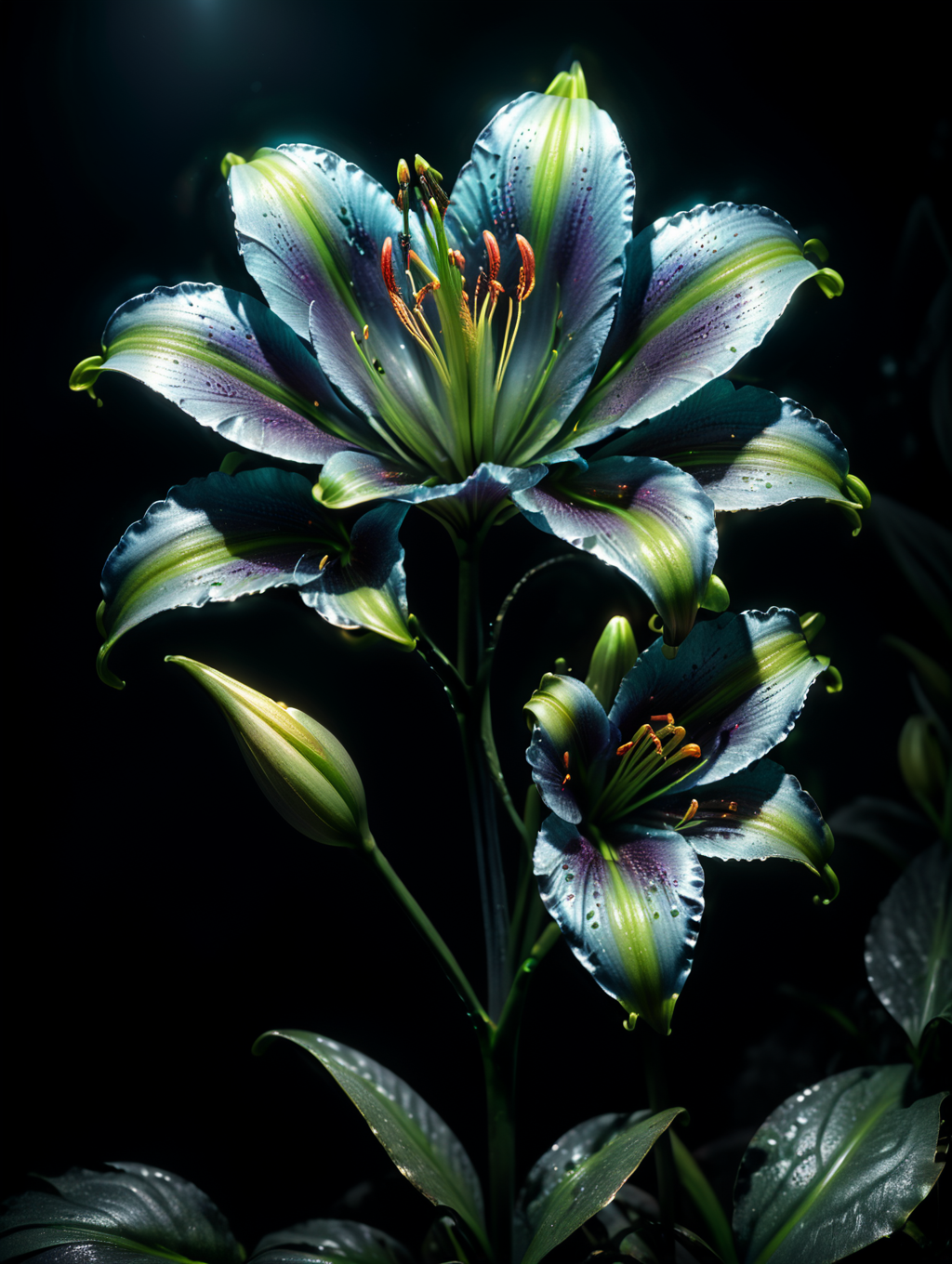 Premium Free ai Images | bioluminescent flower lily hyper detailed ...