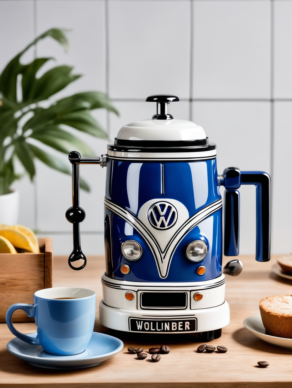 Premium Free ai Images | vintage coffee maker shaped like blue and ...