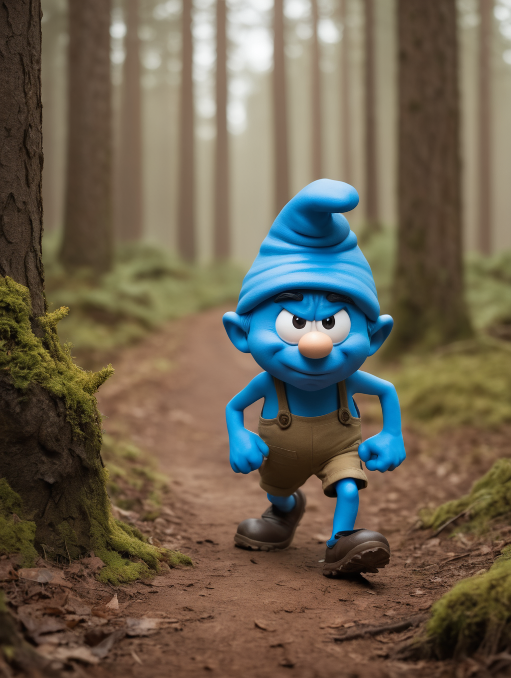 Premium Free ai Images | smurf grumpy face walking in beautiful forst