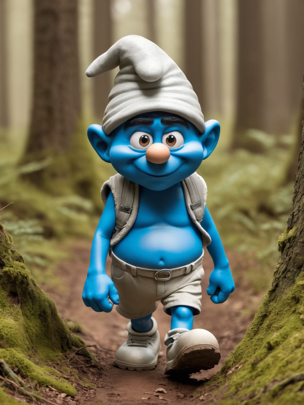 Premium Free ai Images | smurf grumpy face walking in beautiful forst