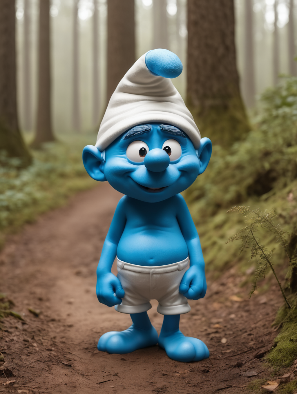Premium Free ai Images | smurf grumpy face walking in beautiful forst
