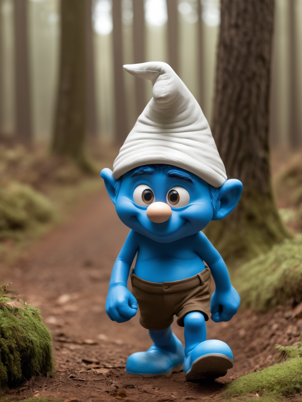 Premium Free ai Images | smurf grumpy face walking in beautiful forst