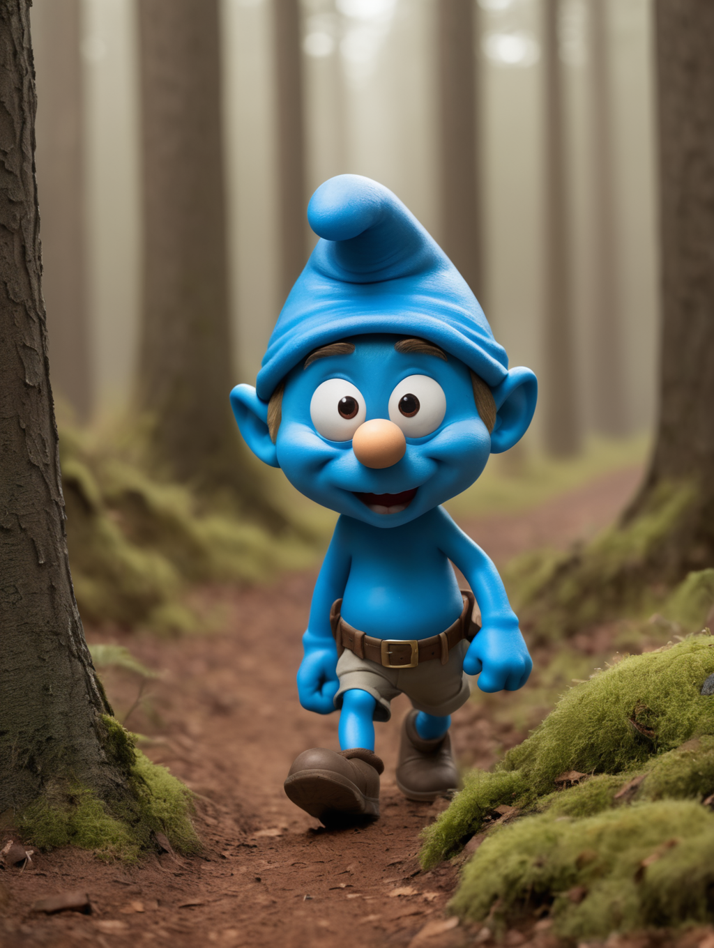 Premium Free ai Images | smurf grumpy face walking in beautiful forst