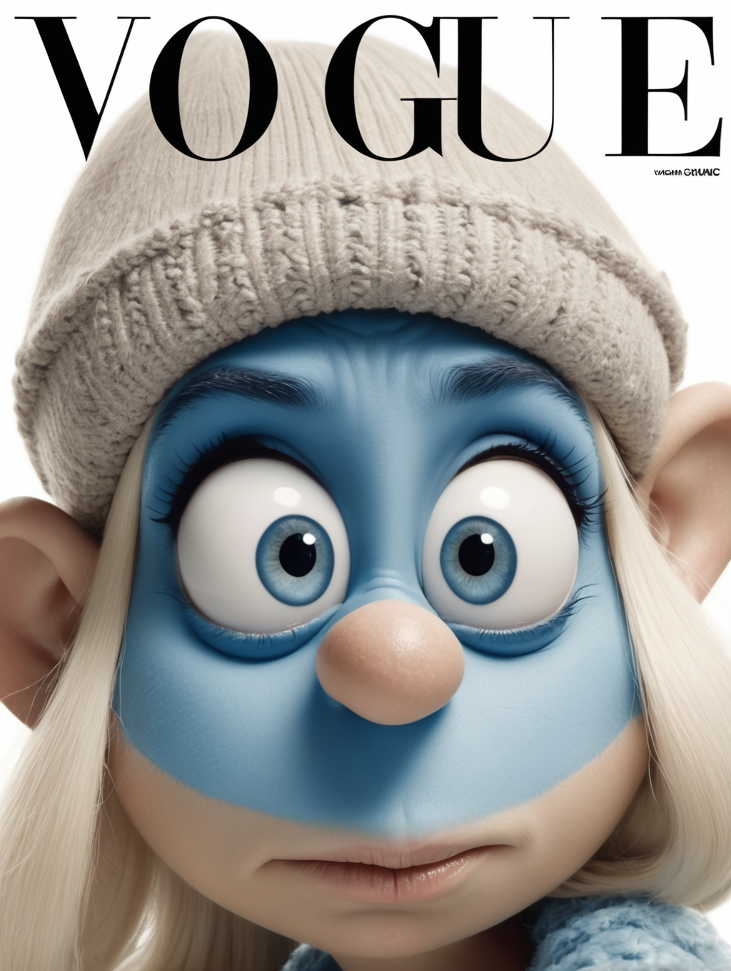 Premium Free ai Images | smurf grumpy face on the cover of vogue