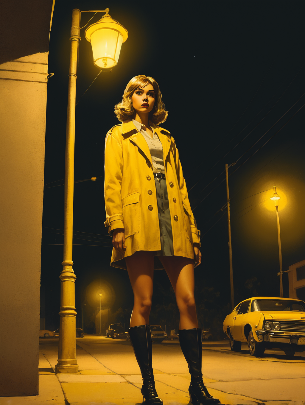 Premium Free ai Images | late night call girl standing under ...