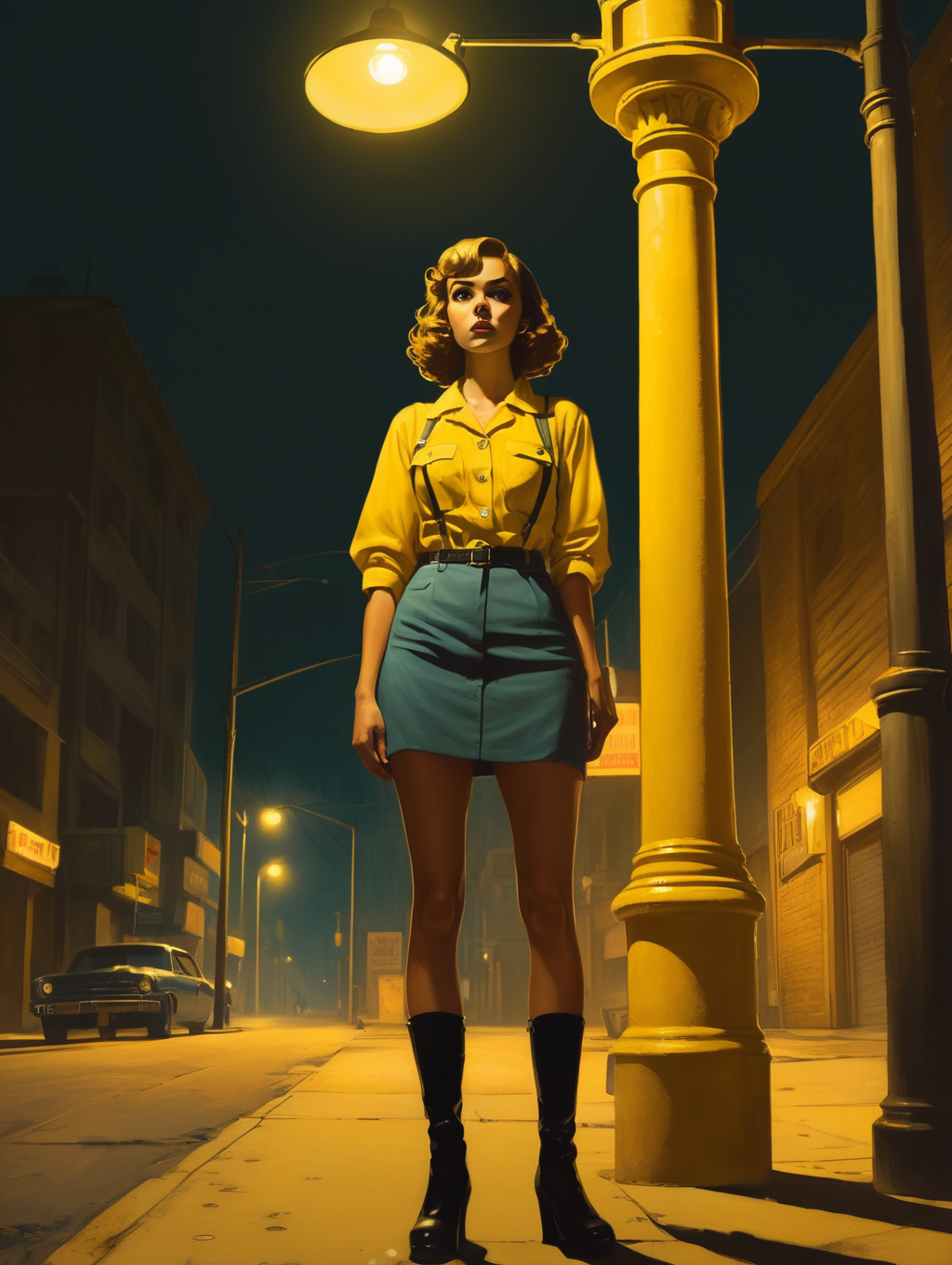 Premium Free ai Images | late night call girl standing under ...