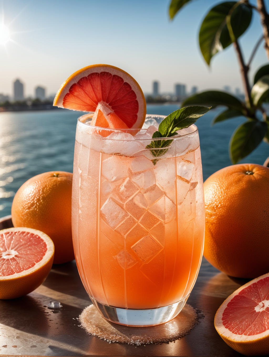 Premium Free ai Images | grapefruit juice cocktail with ice cubes in ...