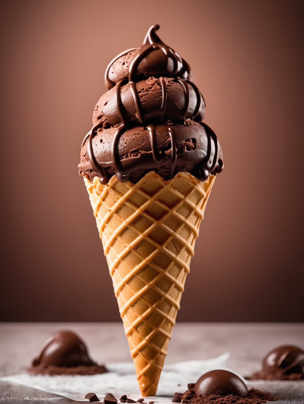 Premium Free ai Images | chocolate ice cream cone on chocolate background