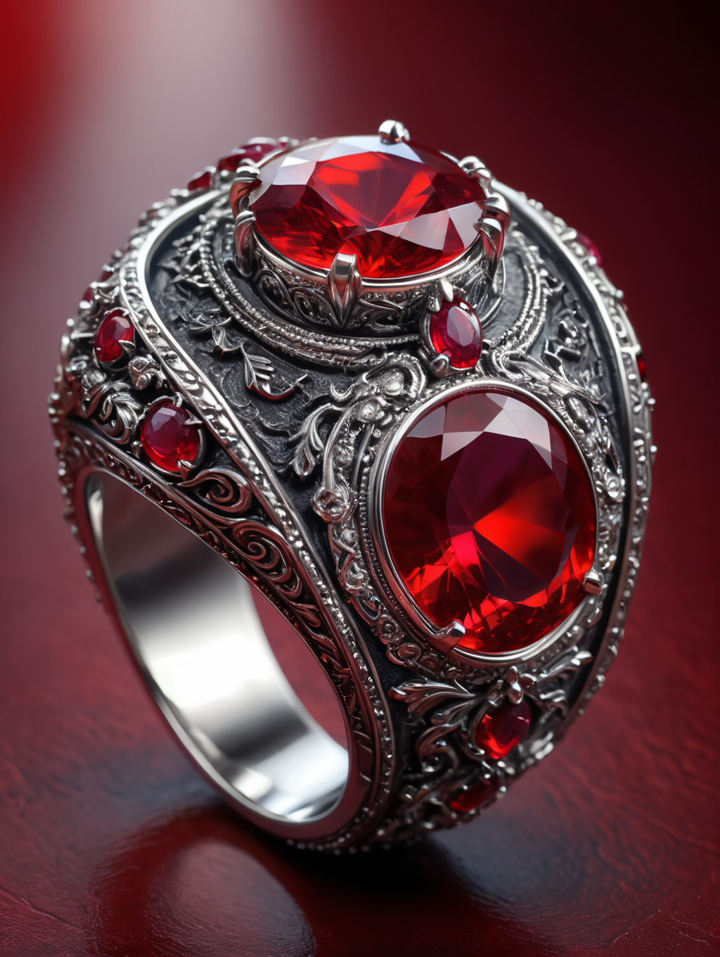 Premium Free ai Images | royal silver ring with ruby fantasy style ...