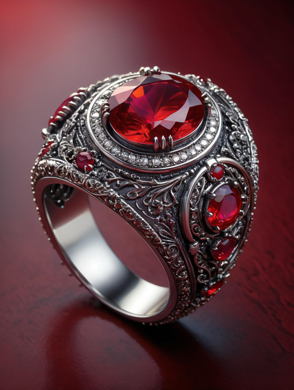 Premium Free ai Images | royal silver ring with ruby fantasy style ...