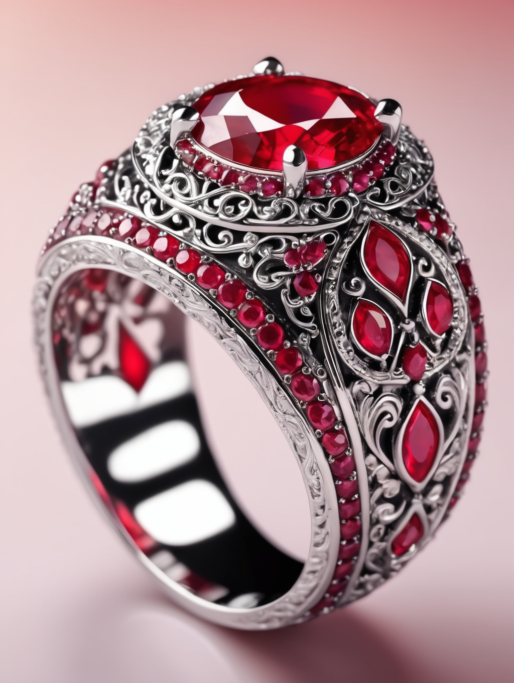Premium Free ai Images | royal silver ring with ruby fantasy style ...
