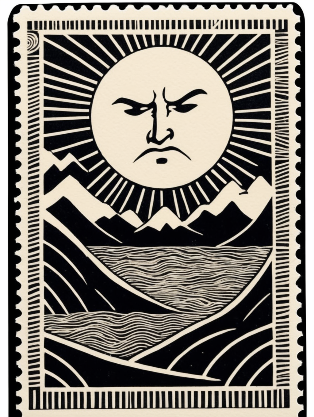 Premium Free ai Images | black and white linocut postage stamp angry ...