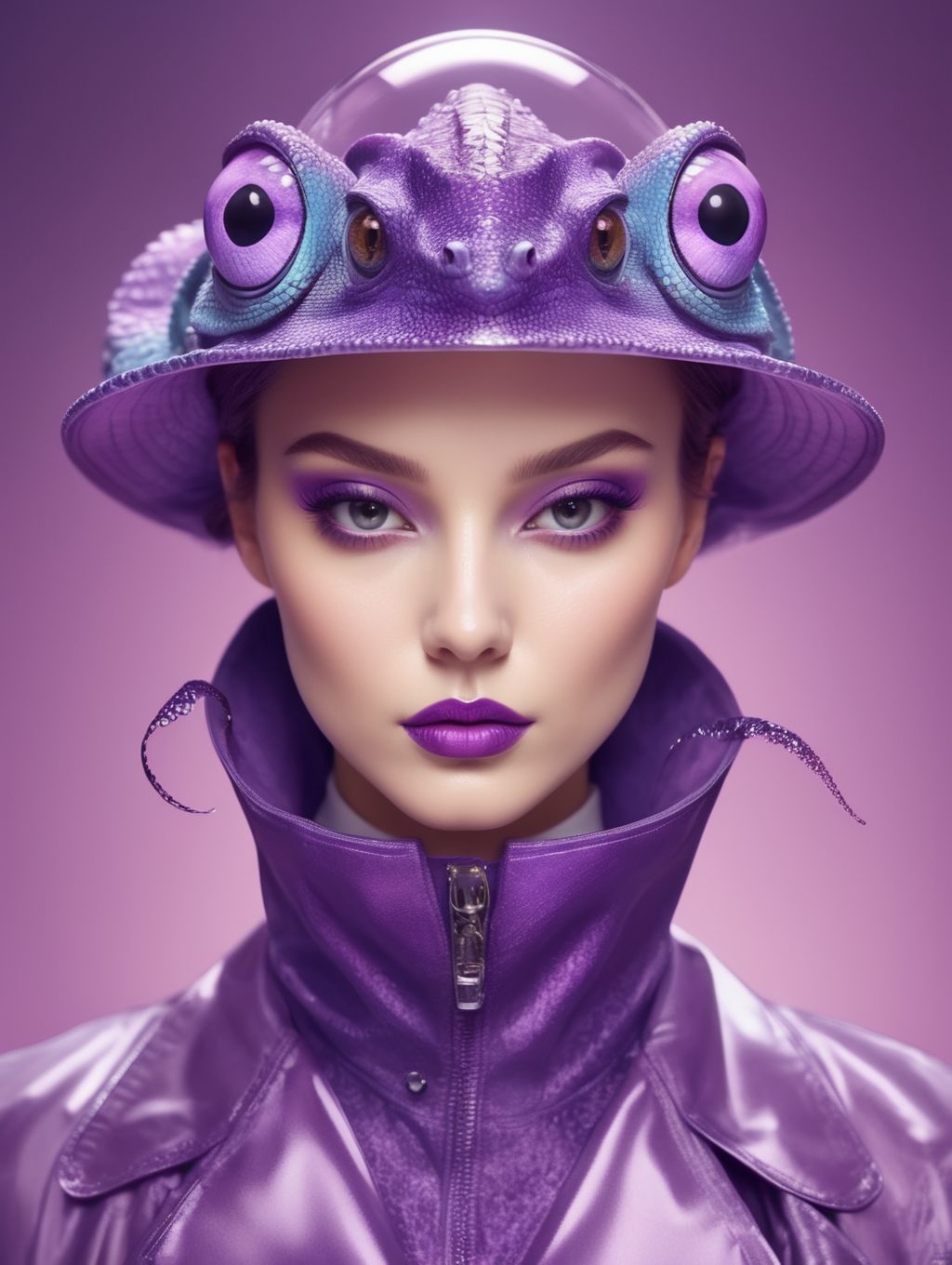 Premium Free ai Images | purple chameleon in the style of clear neo pop ...