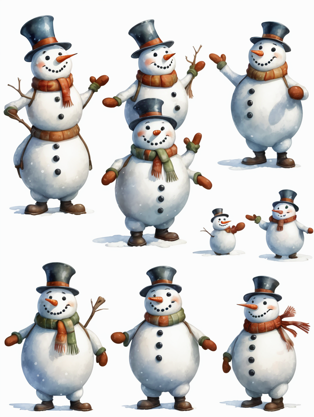 Premium Free ai Images | snowman different angles and expressions full ...