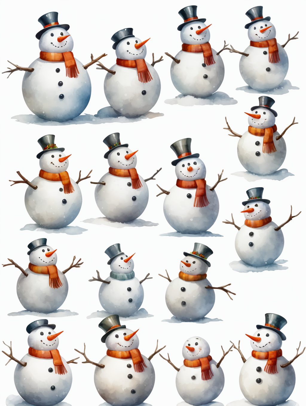 Premium Free ai Images | snowman different angles and expressions full ...