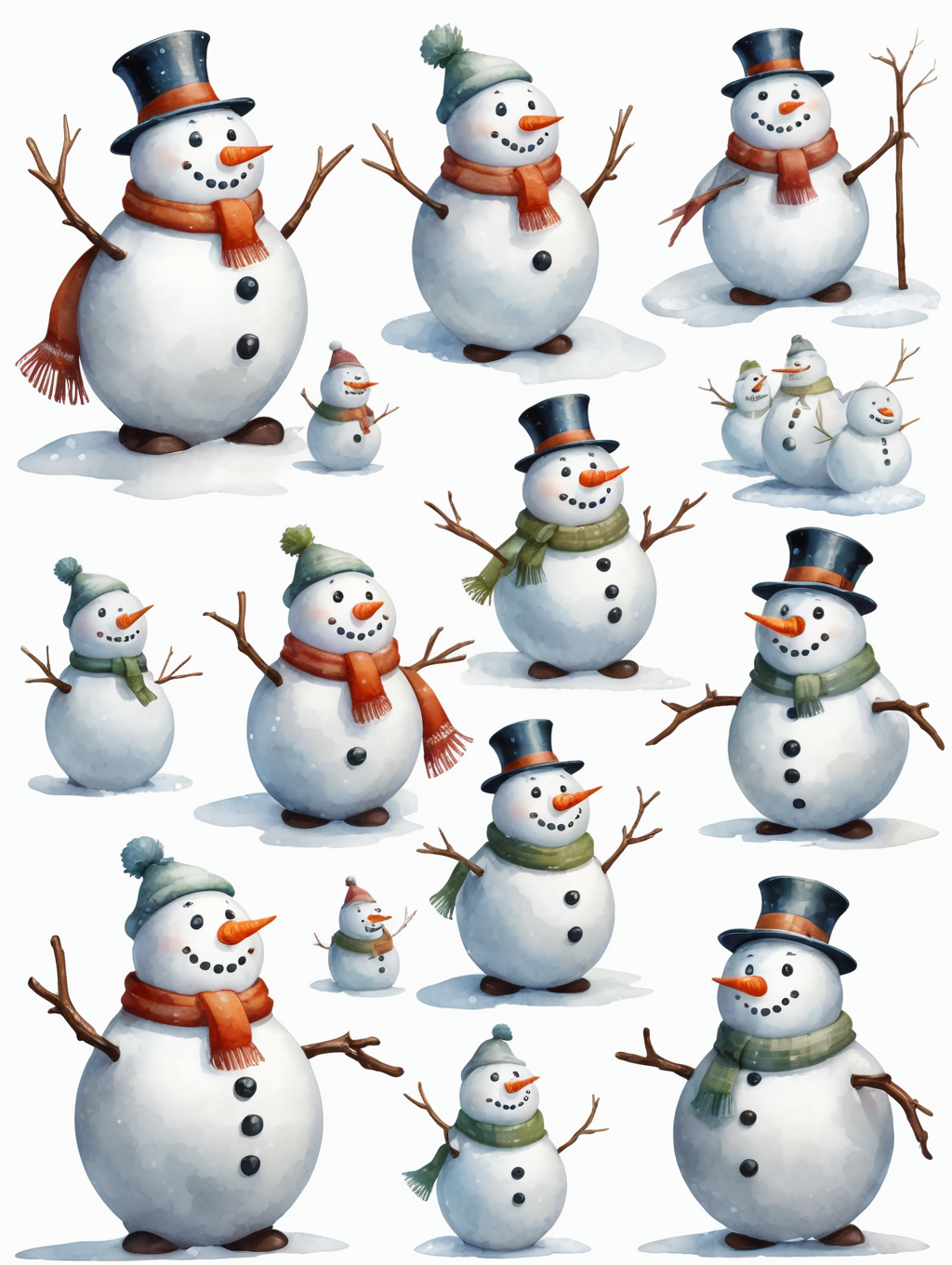 Premium Free ai Images | snowman different angles and expressions full ...