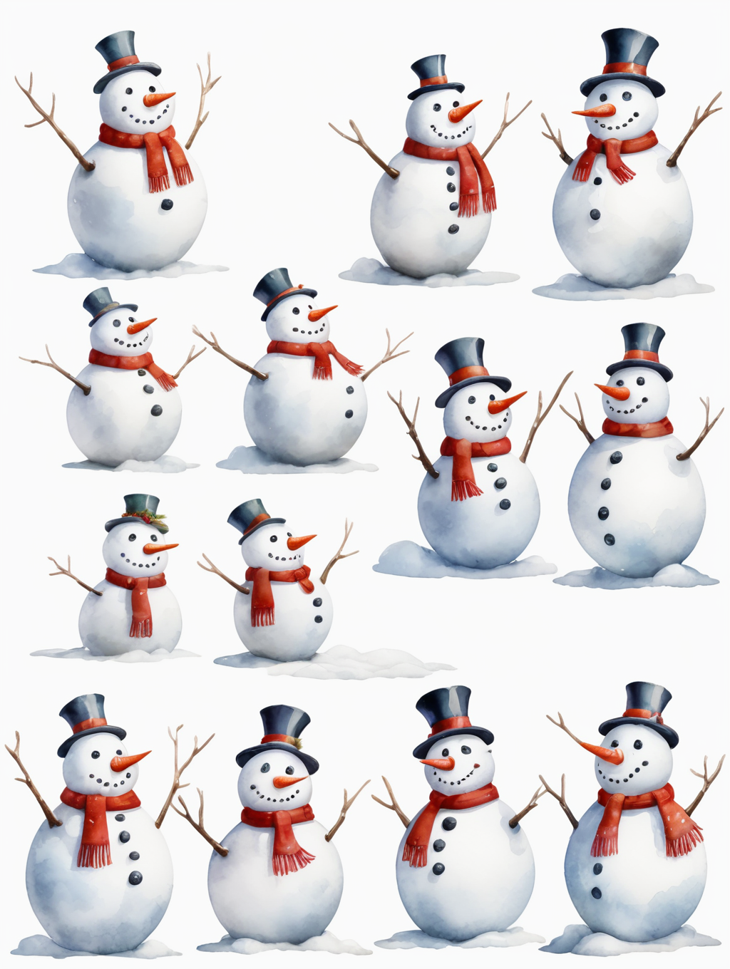 Premium Free ai Images | snowman different angles and expressions full ...