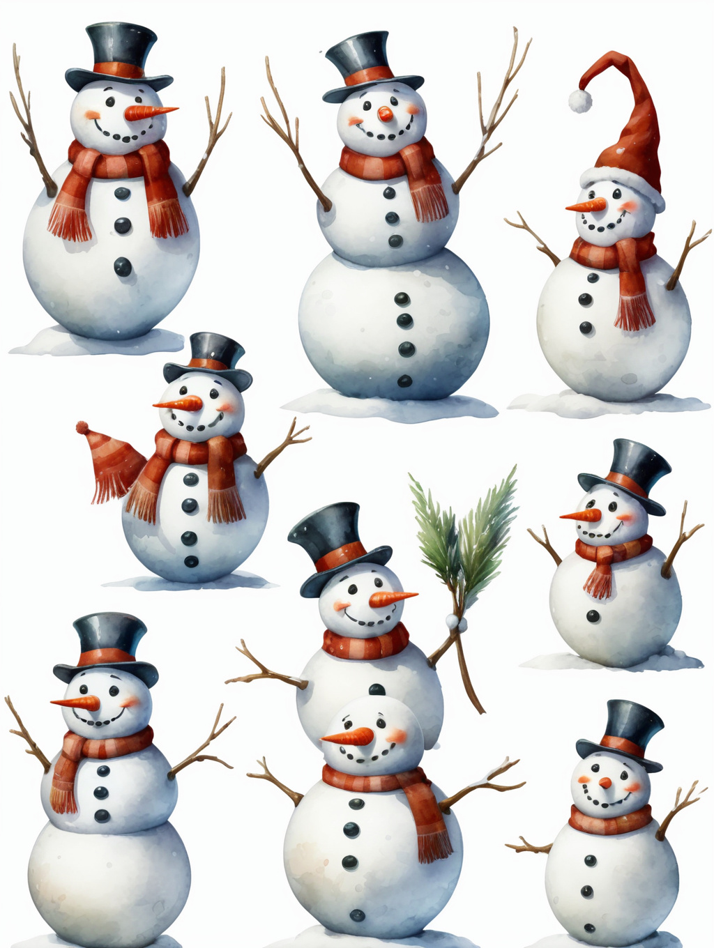 Premium Free ai Images | snowman different angles and expressions full ...