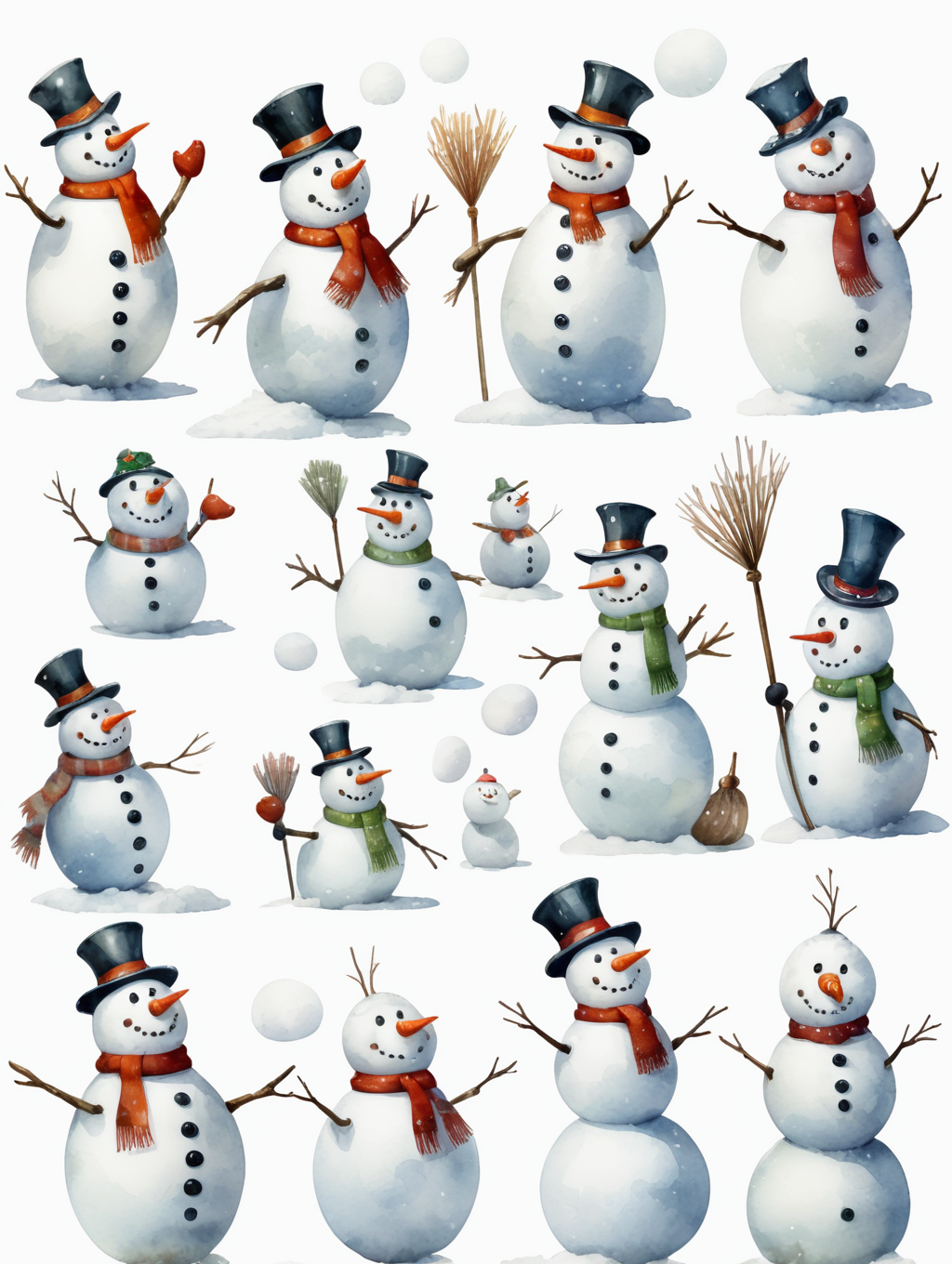 Premium Free ai Images | snowman different angles and expressions full ...