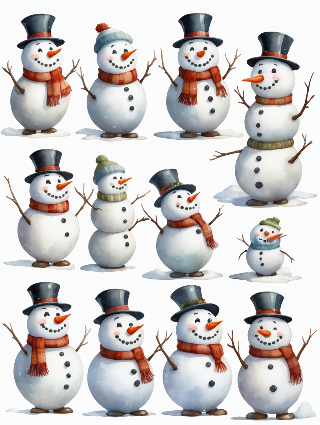Premium Free ai Images | snowman different angles and expressions full ...
