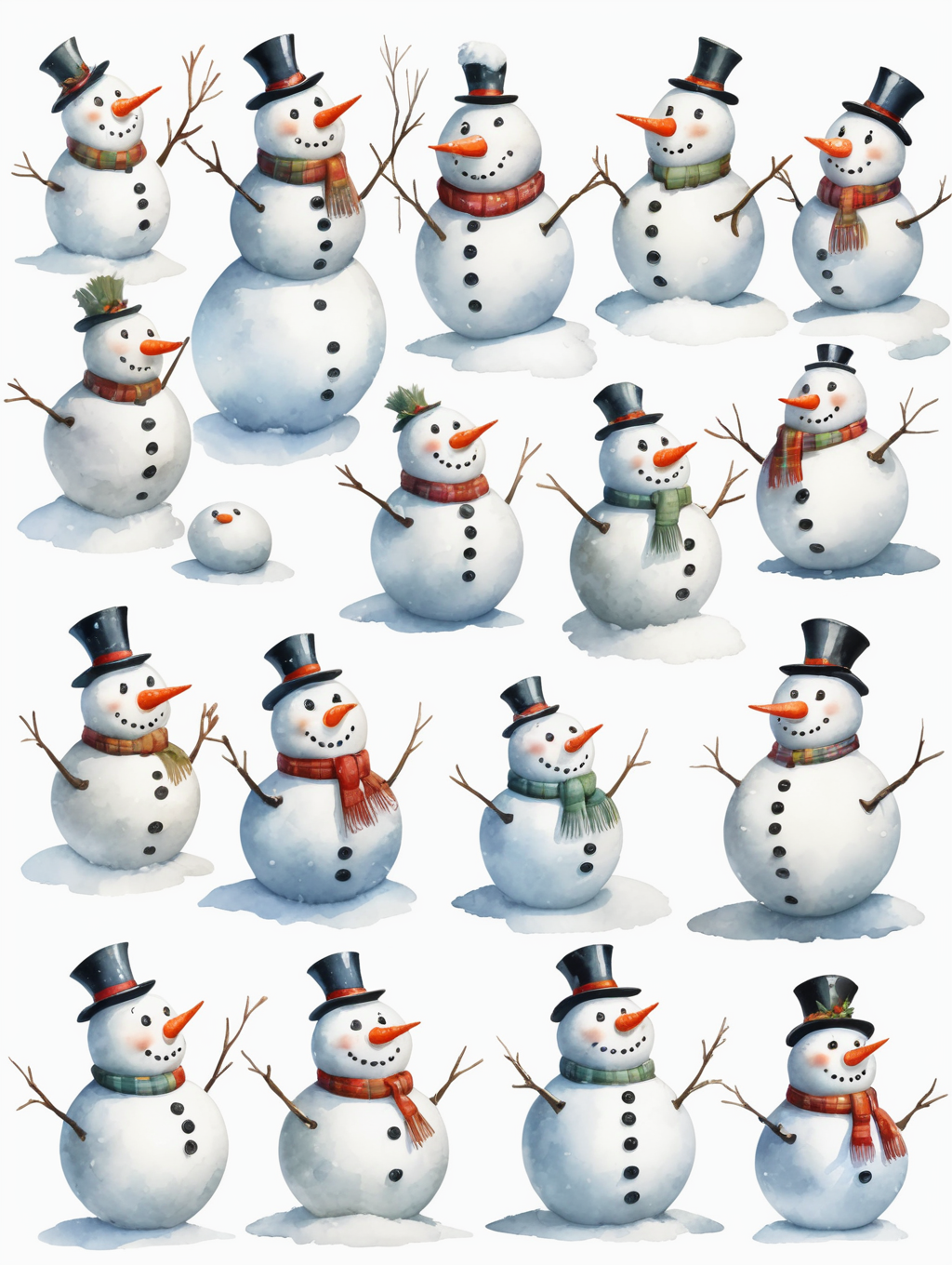 Premium Free ai Images | snowman different angles and expressions full ...