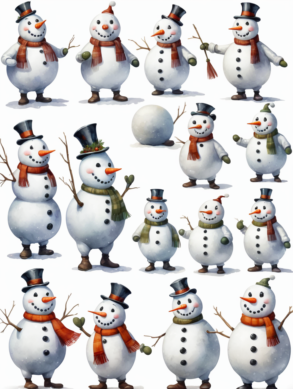 Premium Free ai Images | snowman different angles and expressions full ...