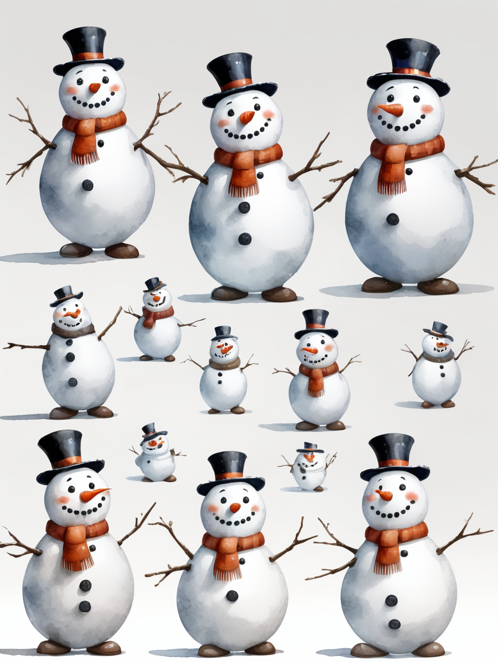 Premium Free ai Images | snowman different angles and expressions full ...