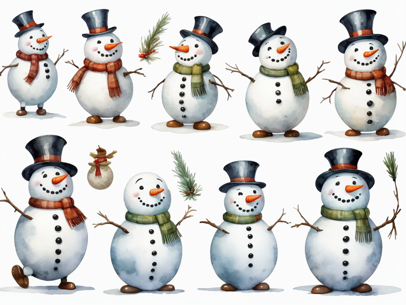 Premium Free ai Images | snowman different angles and expressions full ...