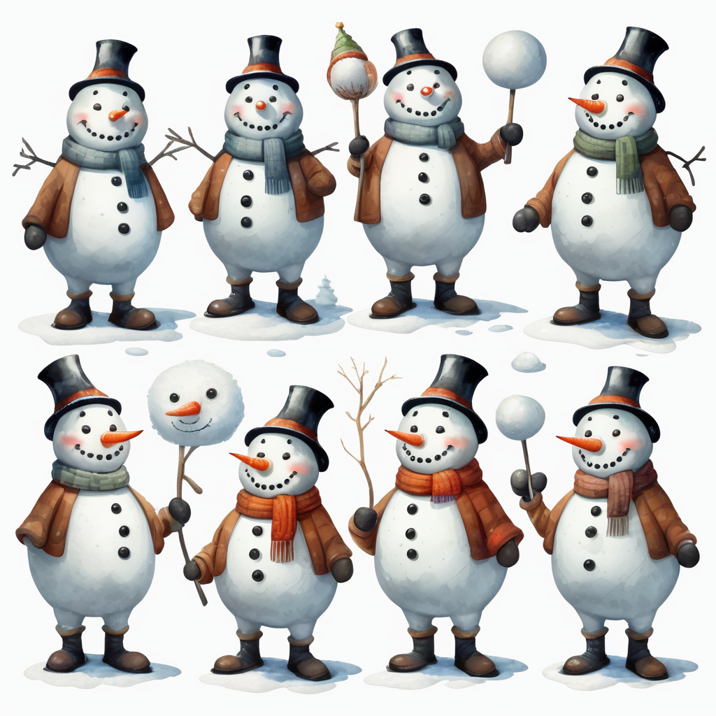Premium Free ai Images | snowman different angles and expressions full ...