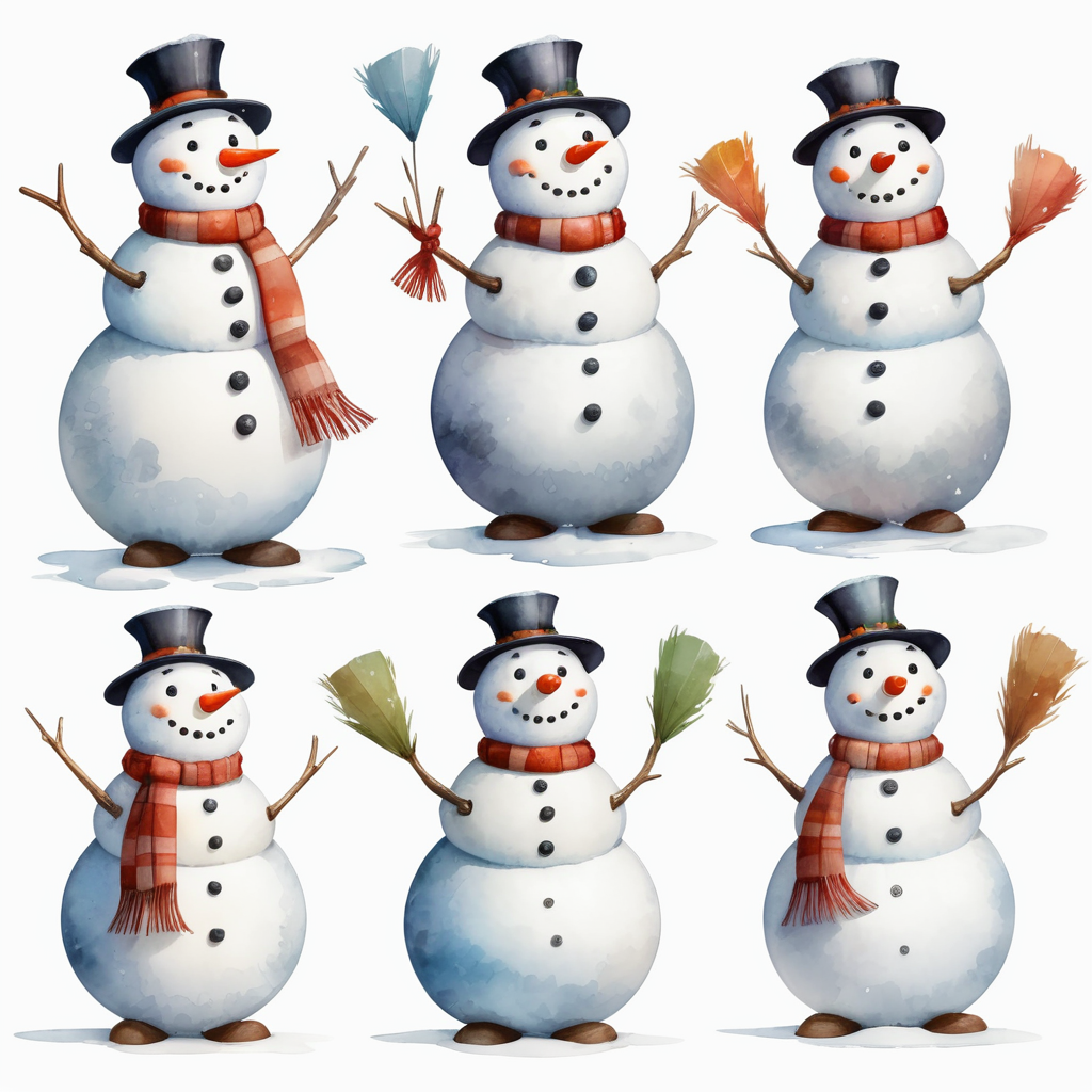 Premium Free ai Images | snowman different angles and expressions full ...