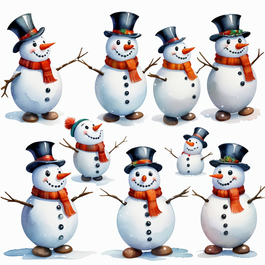 Premium Free ai Images | snowman different angles and expressions full ...