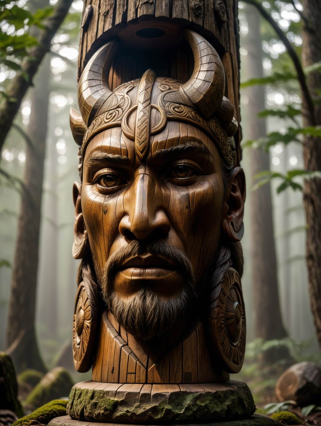 Premium Free ai Images | totem crafted from viking wood representing ...