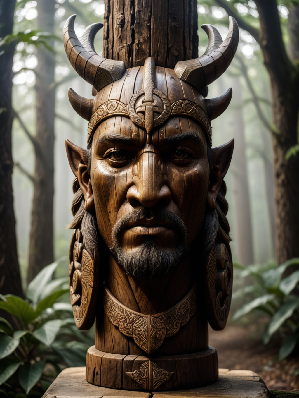 Premium Free ai Images | totem crafted from viking wood representing ...