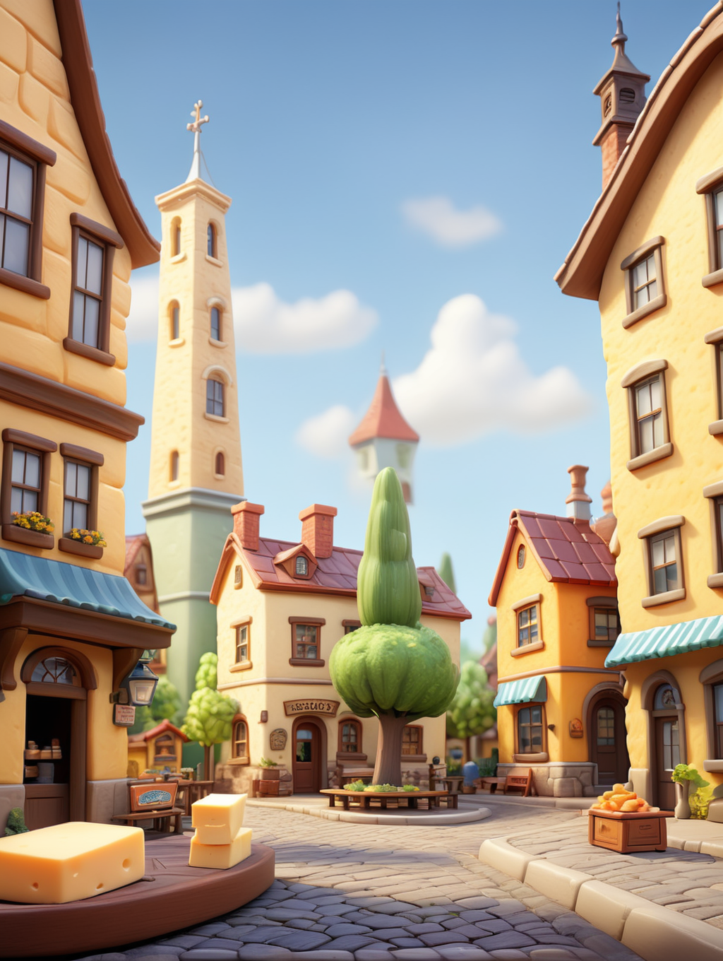 Premium Free ai Images | urban cheese town photorealistic illustrations ...