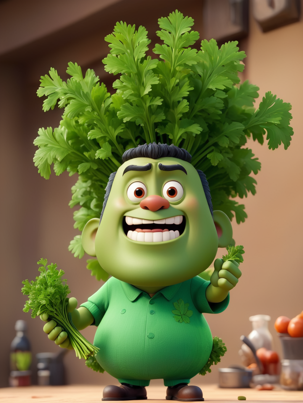Premium Free ai Images | ugly man with parsley in his hand cartoon style