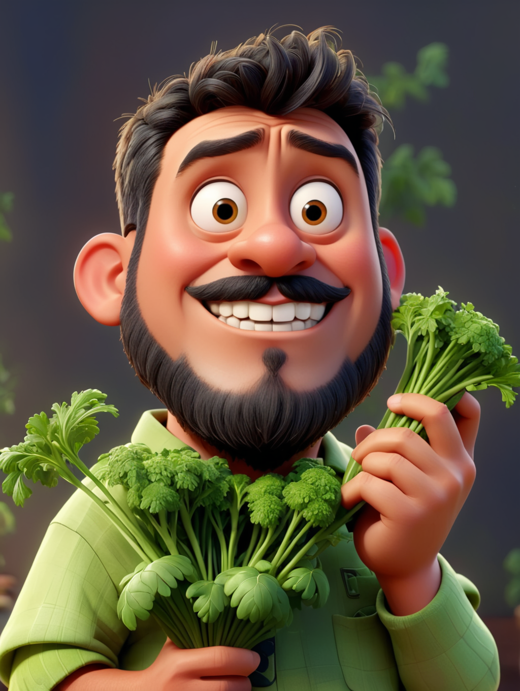 Premium Free ai Images | ugly man with parsley in his hand cartoon style