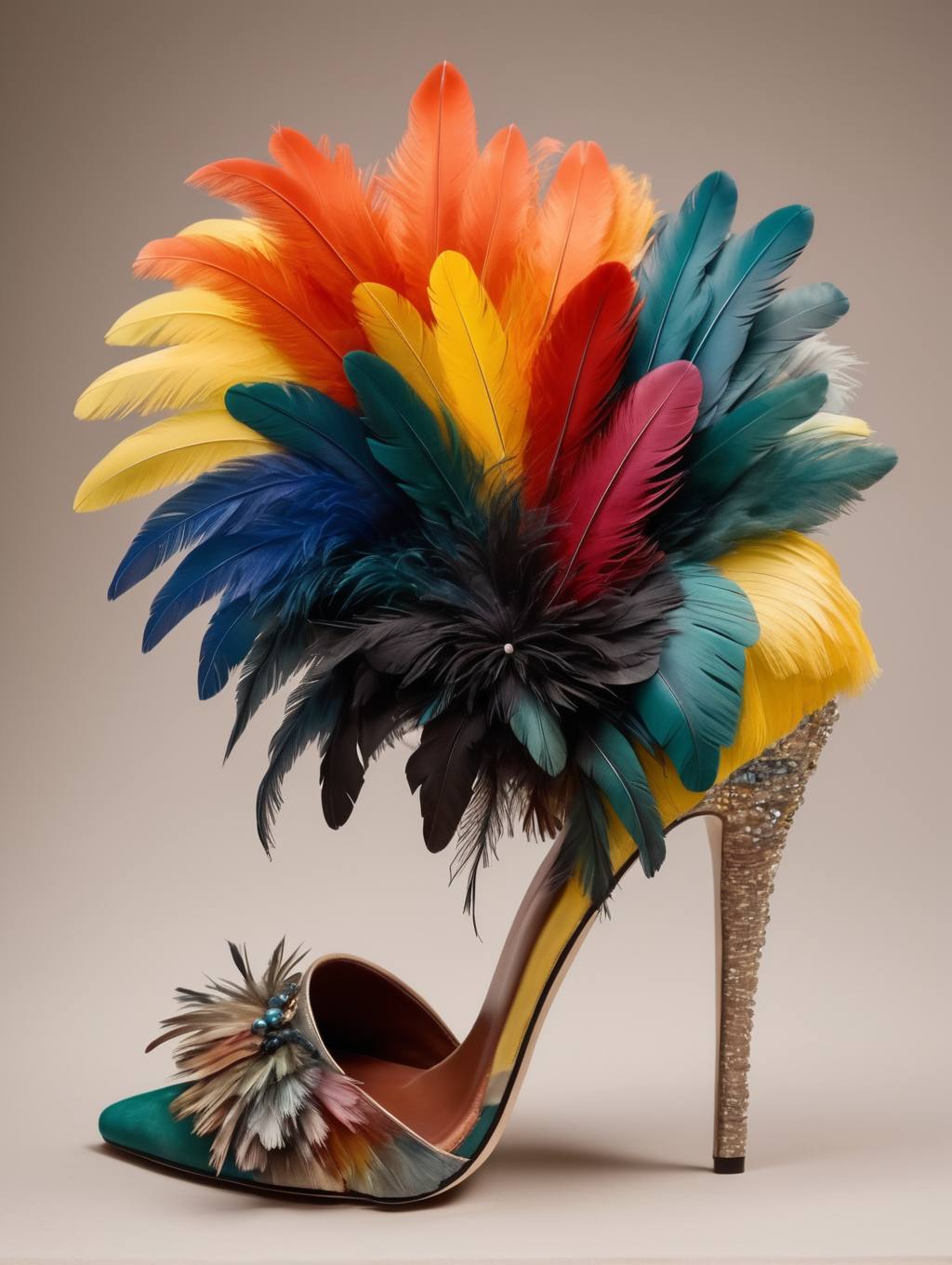 Premium Free ai Images | high heeled shoe made from colored parrots ...