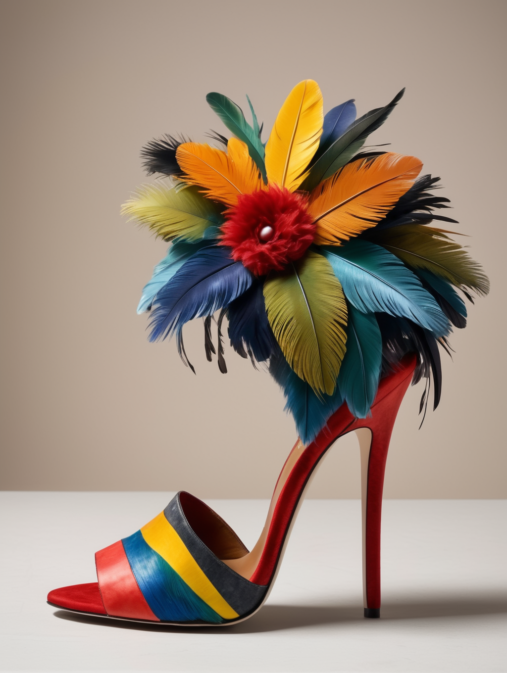 Premium Free ai Images | high heeled shoe made from colored parrots ...