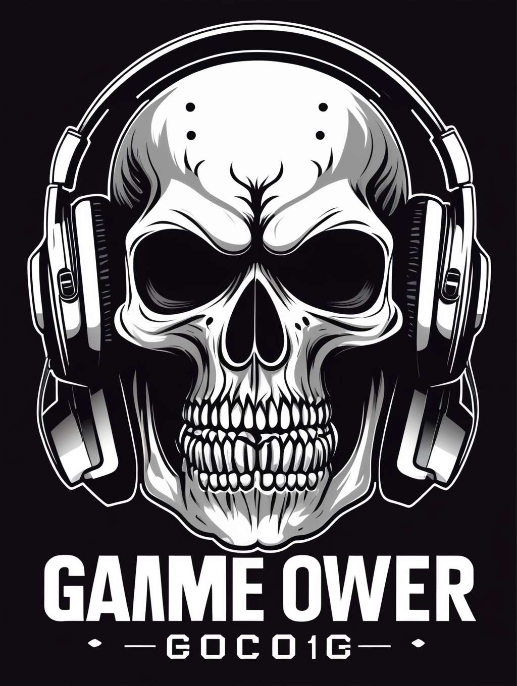 Premium Free ai Images | black and white game over skull gaming logo ...