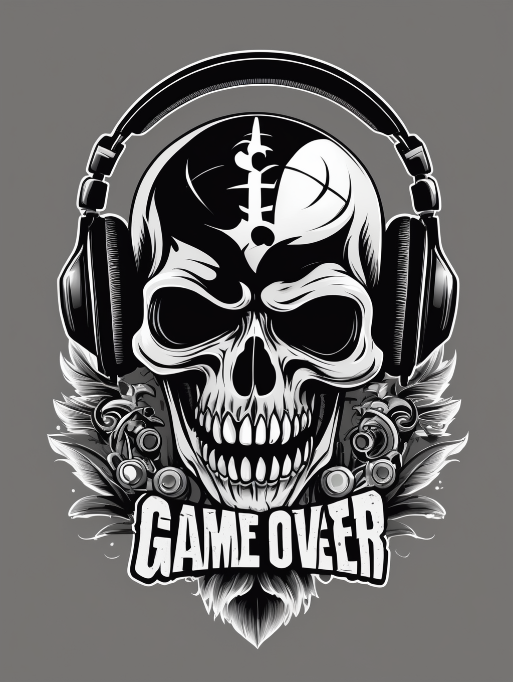 Premium Free ai Images | black and white game over skull gaming logo ...