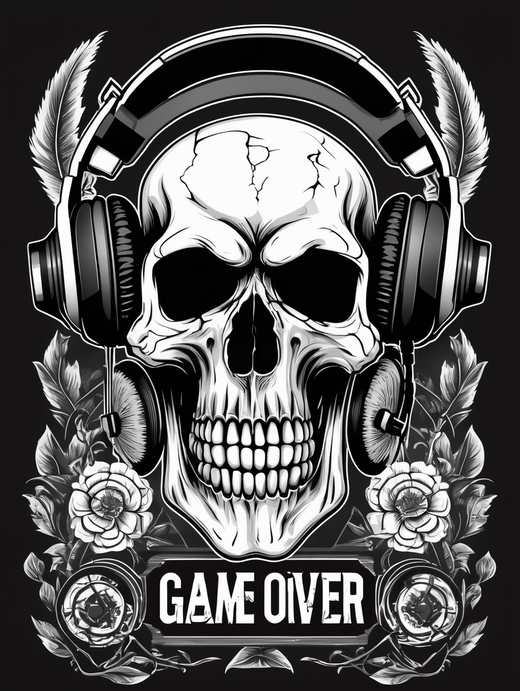 Premium Free ai Images | black and white game over skull gaming logo ...