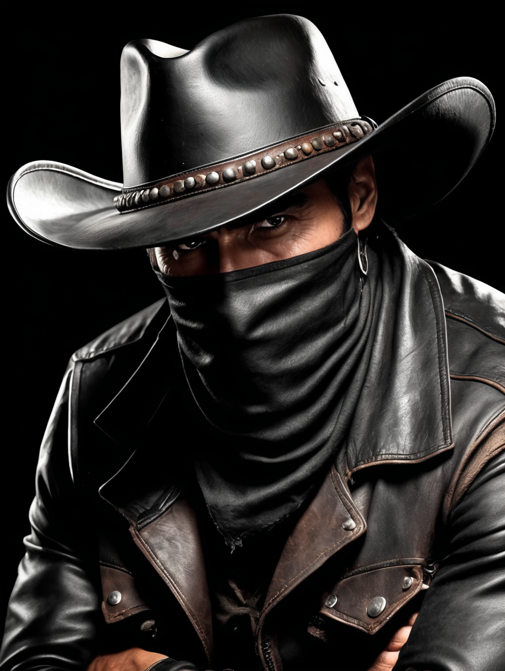 Premium Free ai Images | old western bandit train robber leather cowboy ...