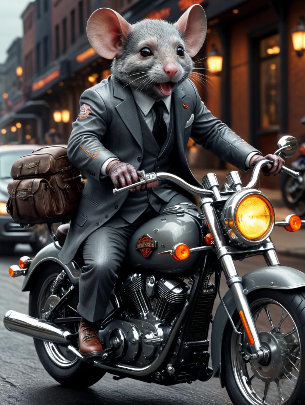Premium Free ai Images | mouse in grey suit riding harley davidson ...