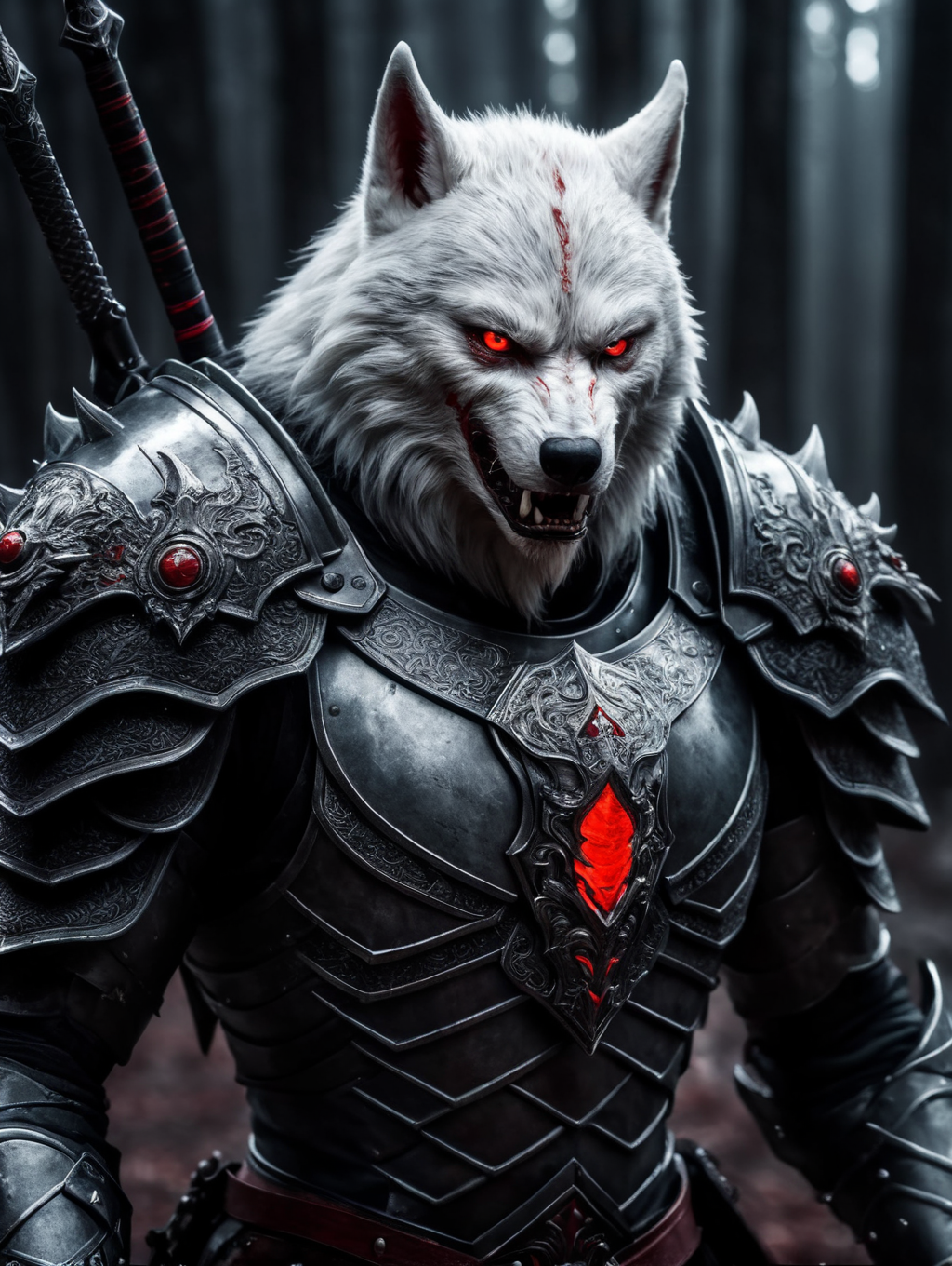 Premium Free ai Images | white werewolf long ear assassin wearing armor ...