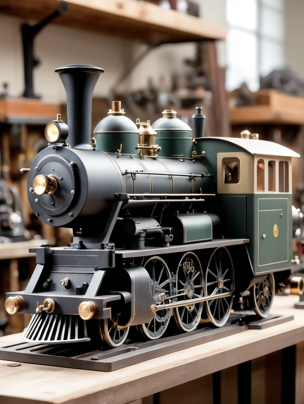 Premium Free ai Images | model scratch built steam engine standing on ...