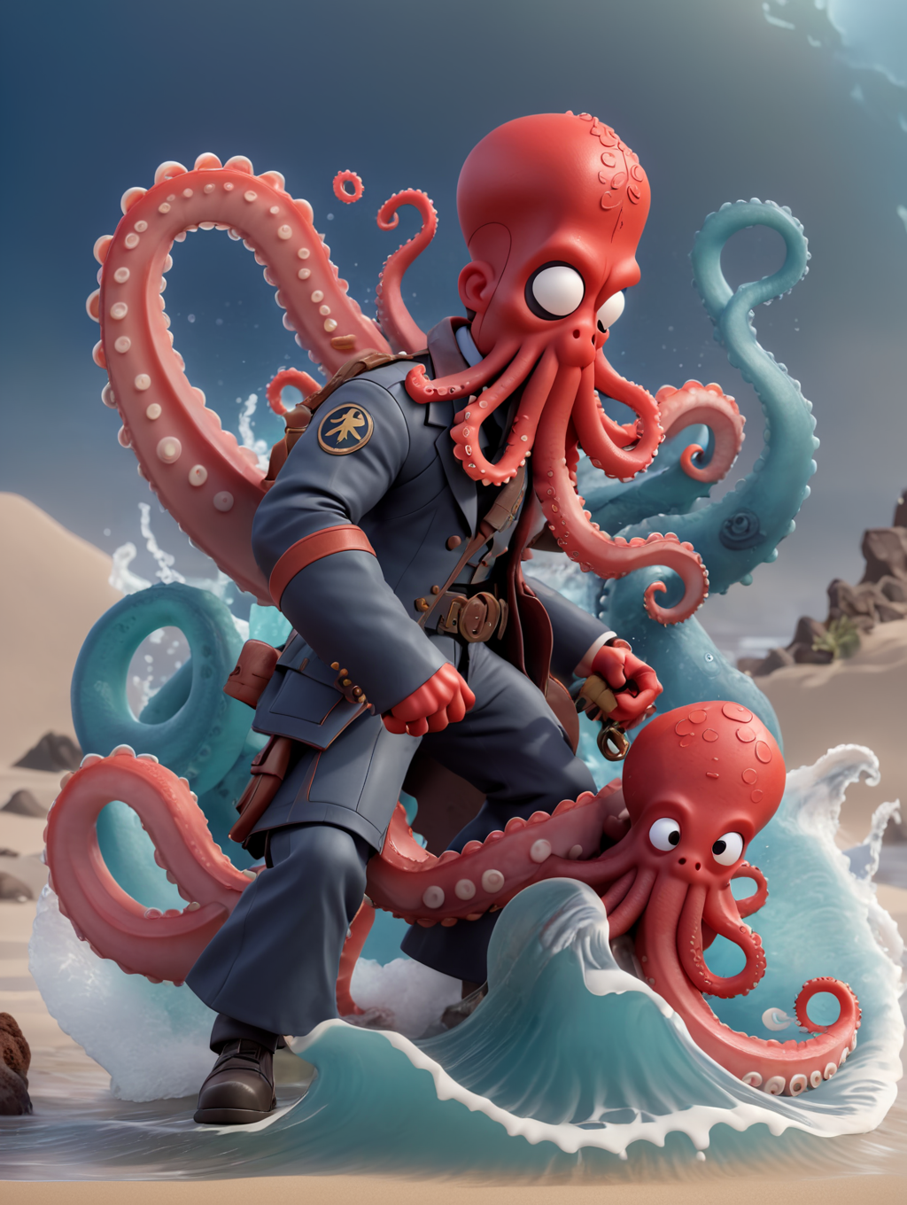 Premium Free ai Images | hellboy fighting octopus monster