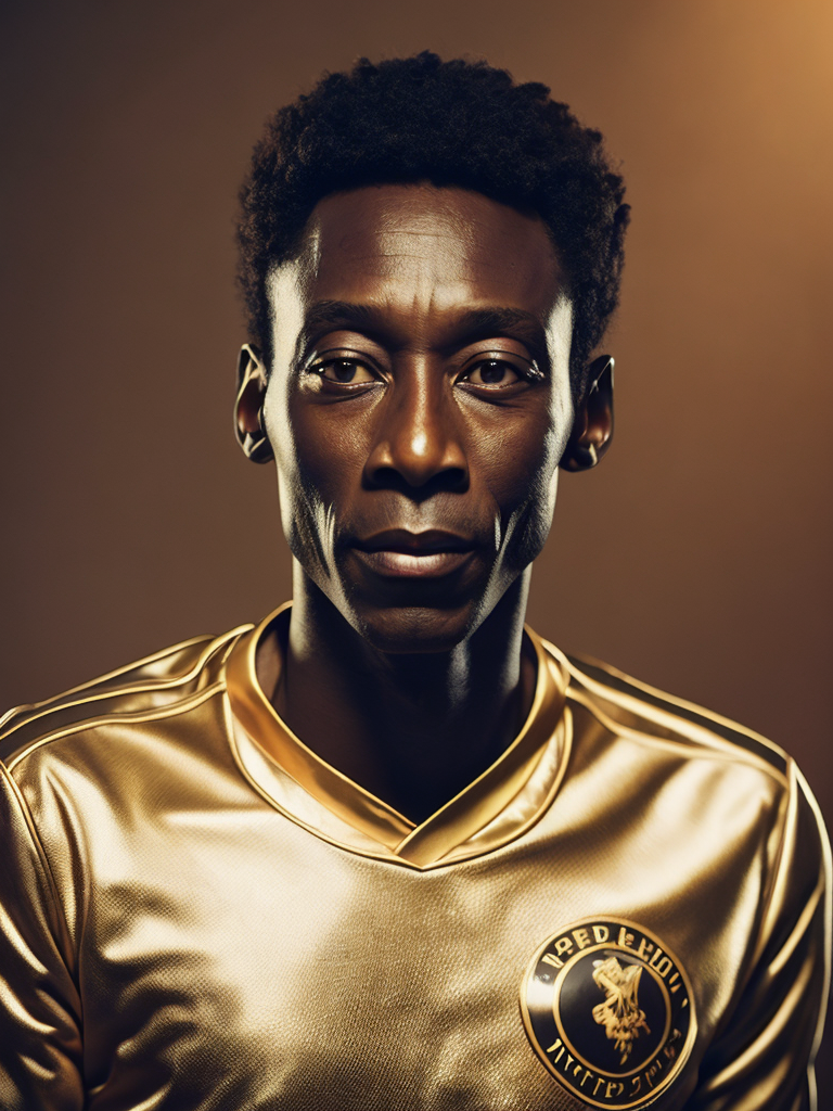 Premium Free ai Images | peles portrait in golden football uniform ...