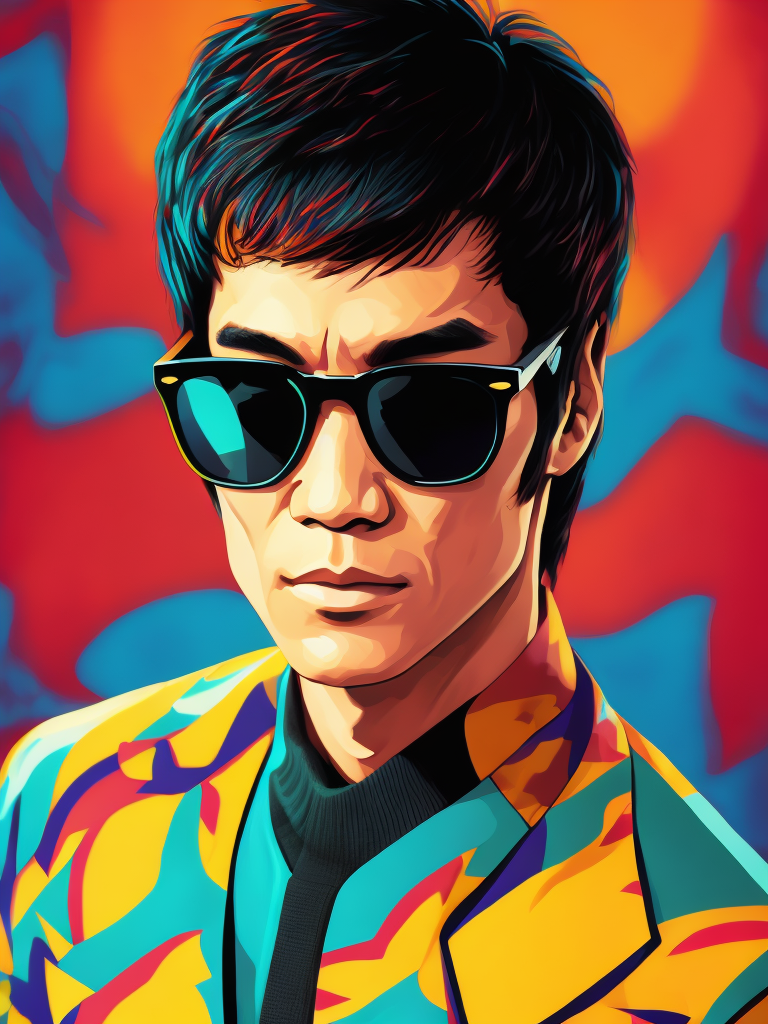 Premium Free ai Images | bruce lee wearing brightly patterned jacket ...