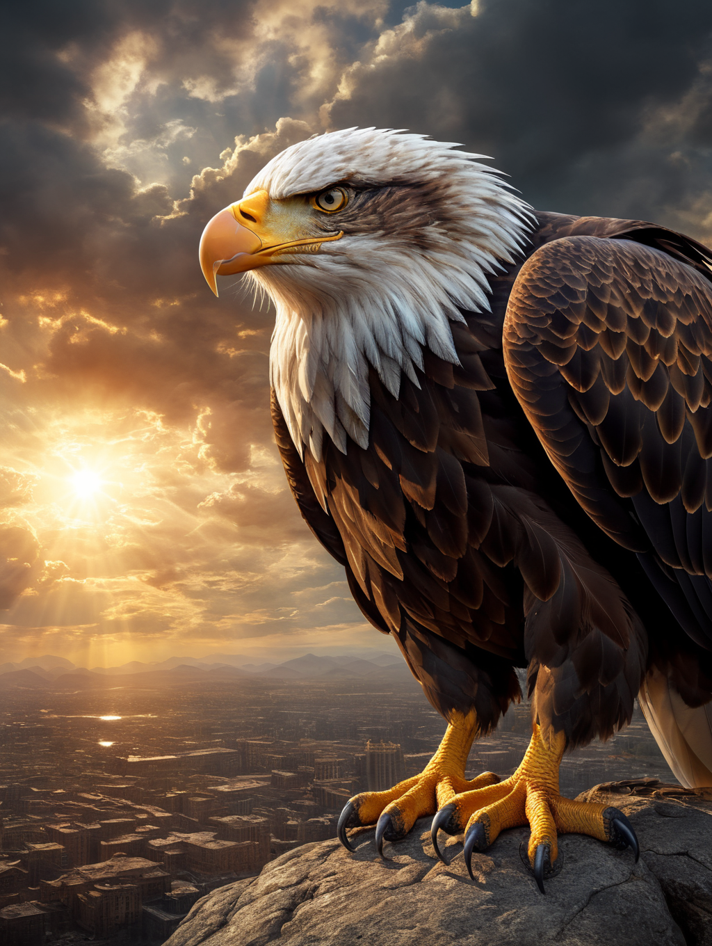 Premium Free ai Images | sharp eagle eye heavy sky background sun rim light